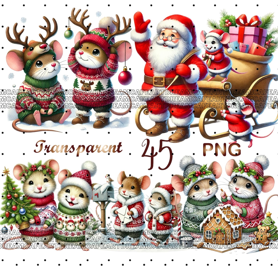 Christmas Mice Clipart Bundle: Holiday PNG Graphics (digital Download ...