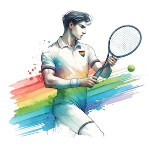 30 PNG, Watercolor Sports Clipart Bundle, Watercolor Sports Tennis ...