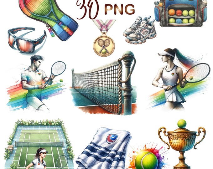 Tennis Clipart, Sports Clipart PNG Bundle, 73 PNG Tennis Clipart Bundle ...