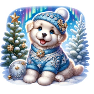 20 Jpgs, Winter Puppy Dog Clipart, Commercial Use, Watercolor Clipart ...