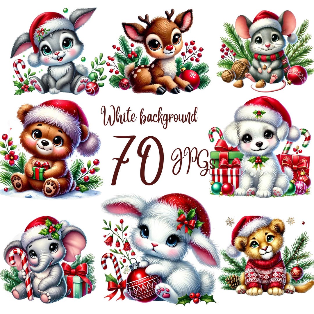 70 Jpg,cute Christmas Animals Clipart Bundle,winter Animals Clipart ...
