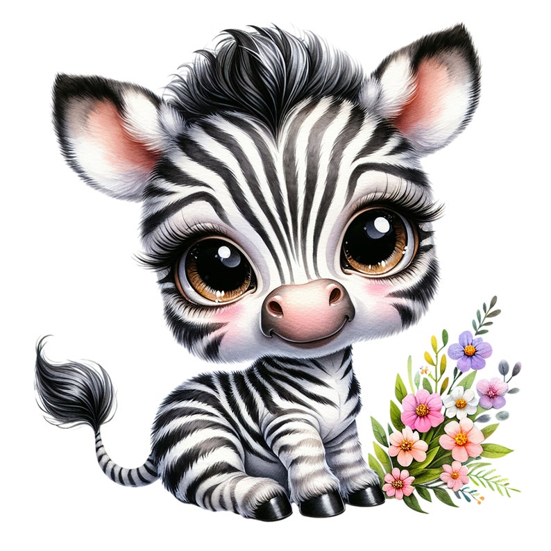 48 PNG, Watercolor Baby Zebra Clipart Bundle, Cute Zebra Clipart ...