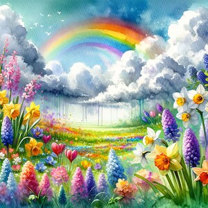 15 Watercolor Wildflowers Rainbow Digital Paper Set, Spring Flowers ...