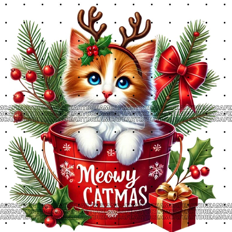 30 PNG Set 7, Christmas Kitten Clipart Bundle, Meowy Christmas Clipart ...
