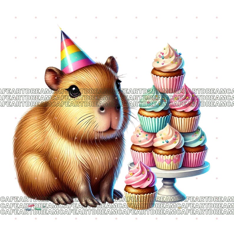Capybara Birthday Clipart Bundle – 50 PNG Cute Party Animals, Cute ...