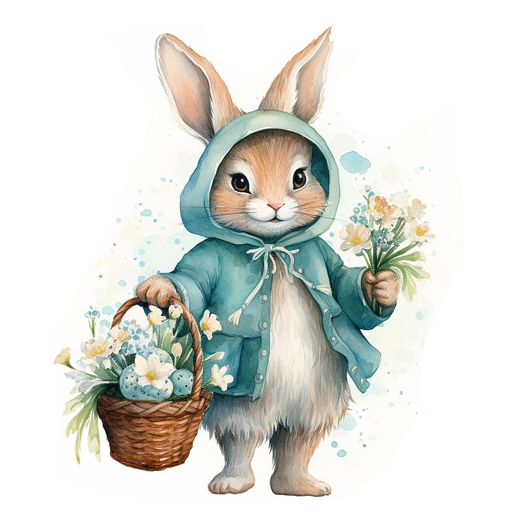 25 Jpgs Spring Rabbit Clipart, Printable Watercolor Clipart, Sping ...