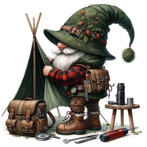 30 PNG Watercolor Camping Gnome Clipart Bundle, Fall Gnomes, Camp Fire ...