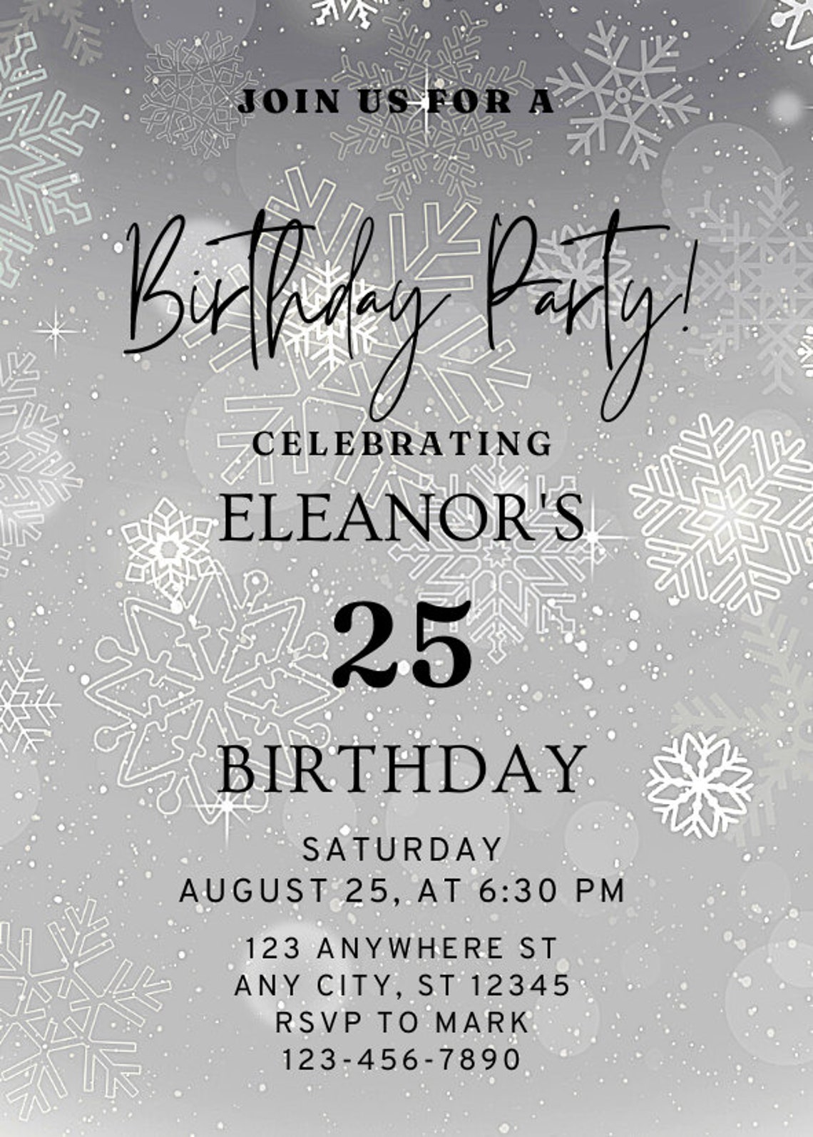 Shining Silver Birthday Party Invitation, Adult Birthday Card - Etsy