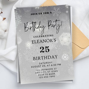 Shining Silver Birthday Party Invitation, Adult Birthday Card - Etsy