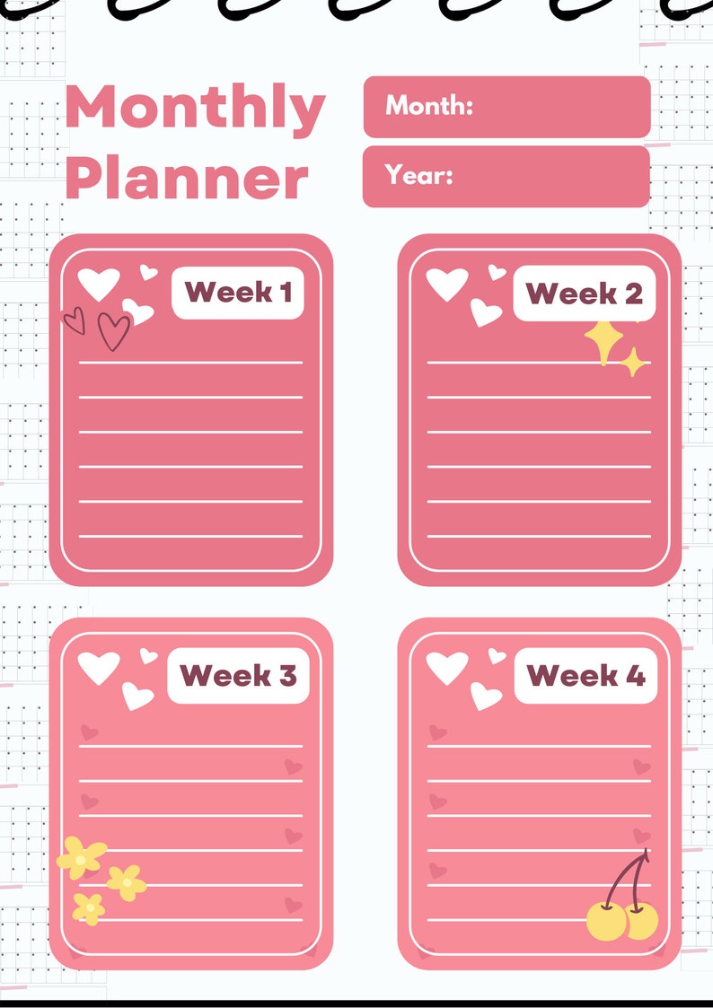 Simple Monthly Planner Template, Instant Download, Digital and ...