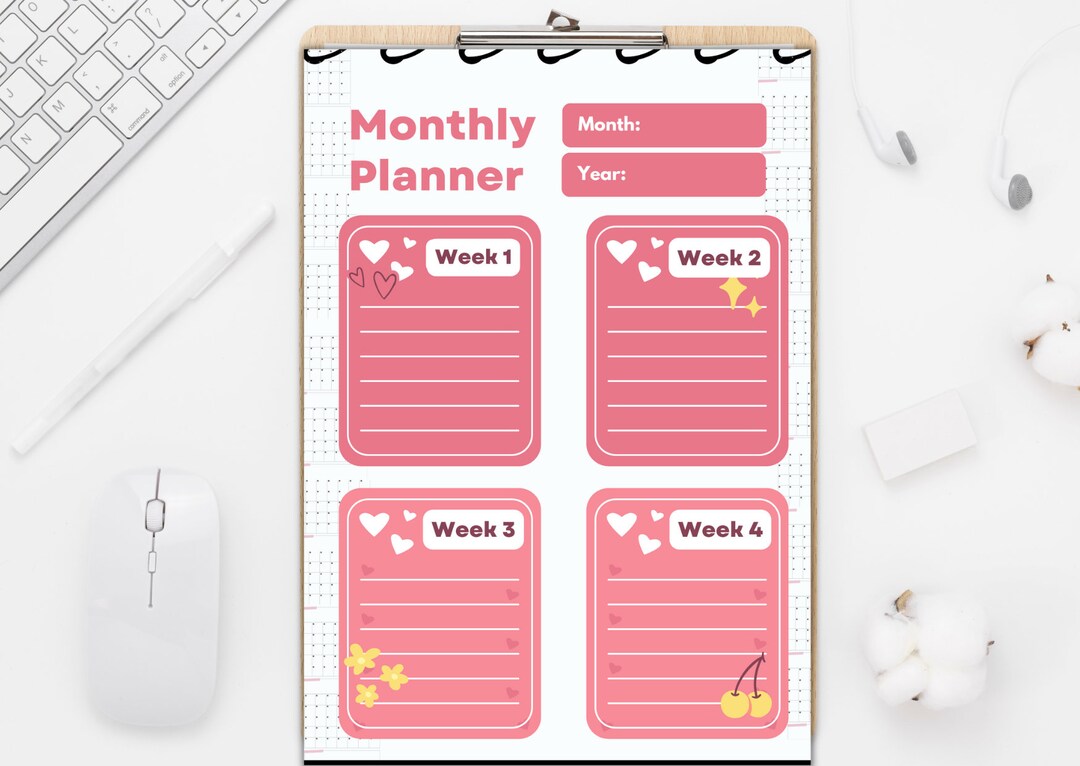 Simple Monthly Planner Template, Instant Download, Digital and ...