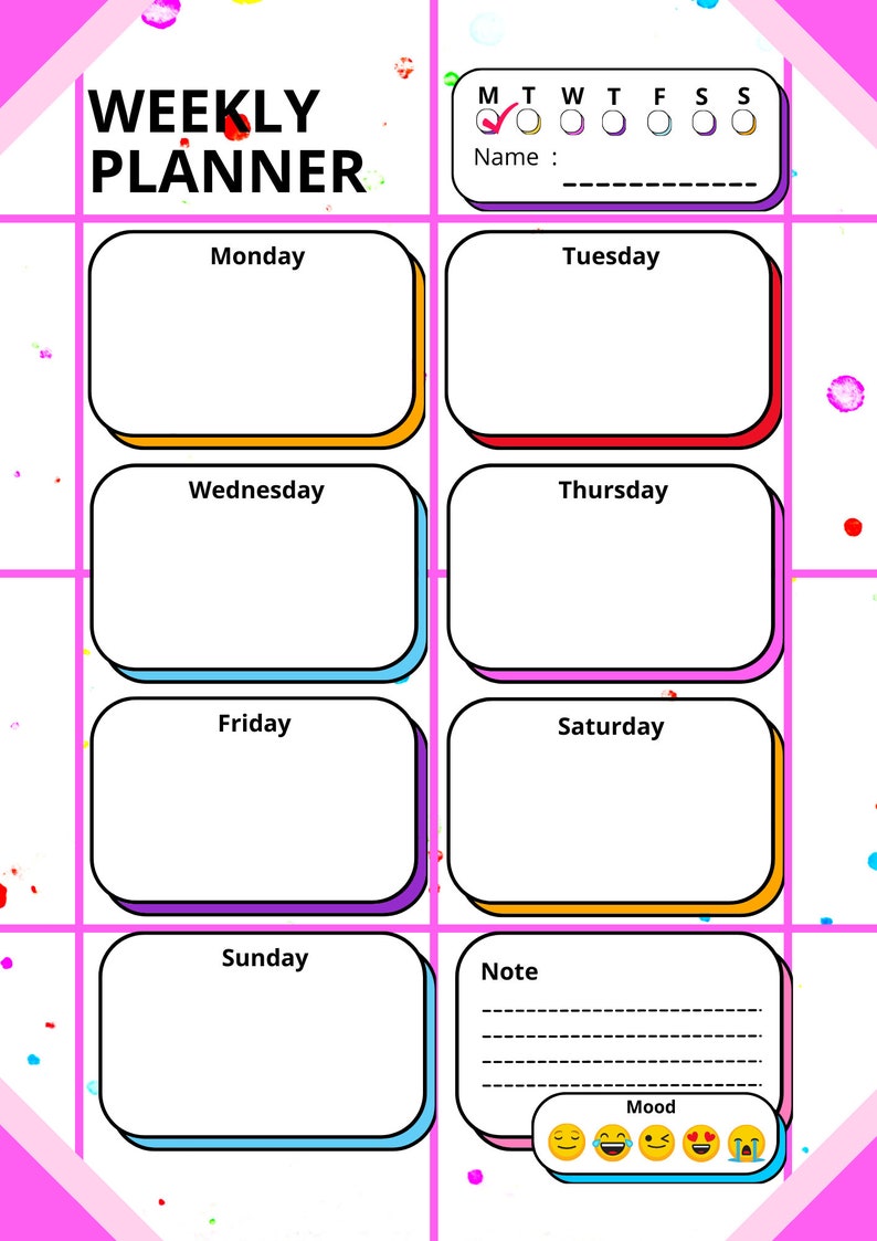 Colorful Weekly Planner - Etsy