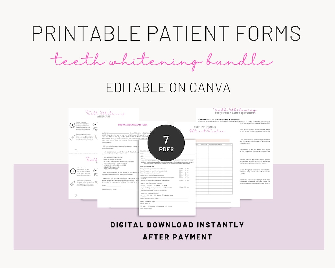 Editable Teeth Whitening Patient Forms, Teeth Whitening Aftercare Card ...