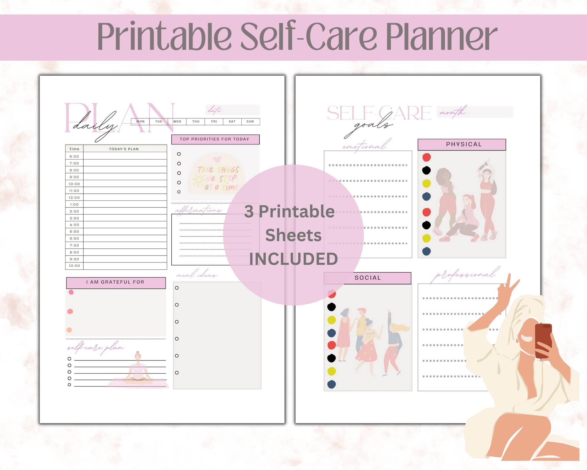 Daily Self Care Planner, Self Care Tracker, Printable Self Care Journal ...