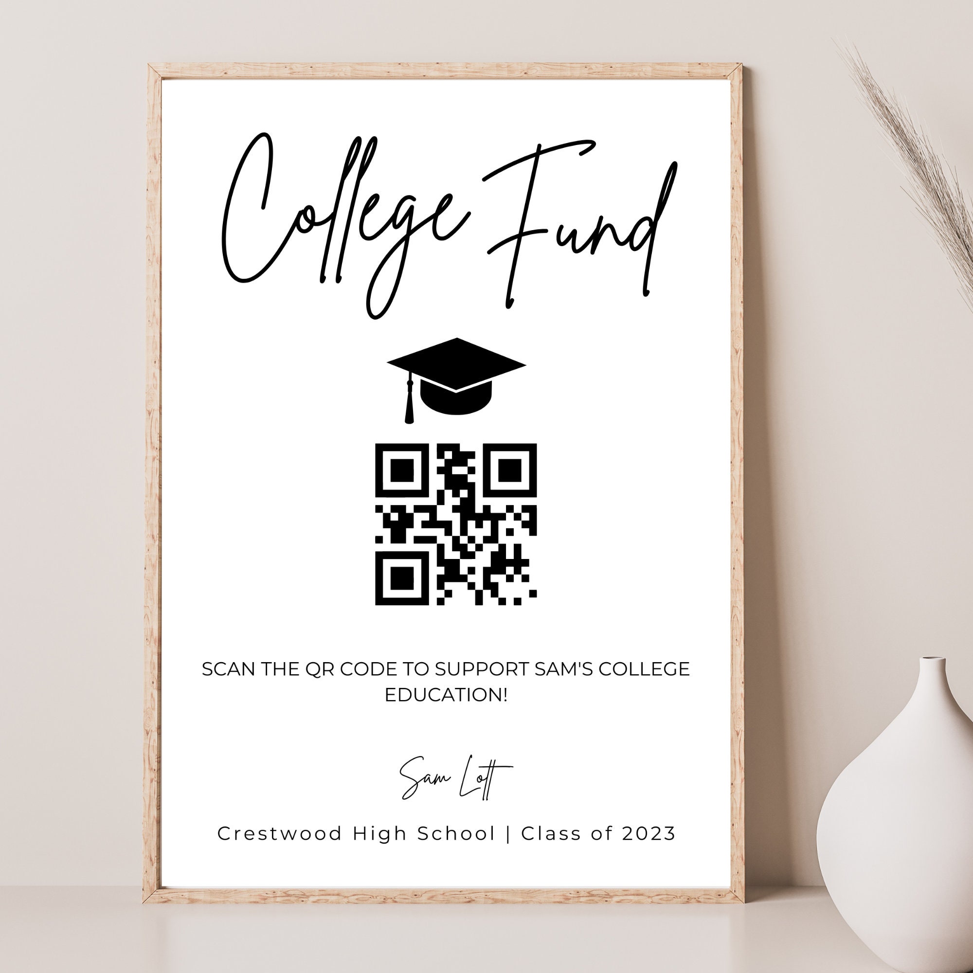 QR Code College Fund Graduation Sign | Minimalistic Graduation Sign ...