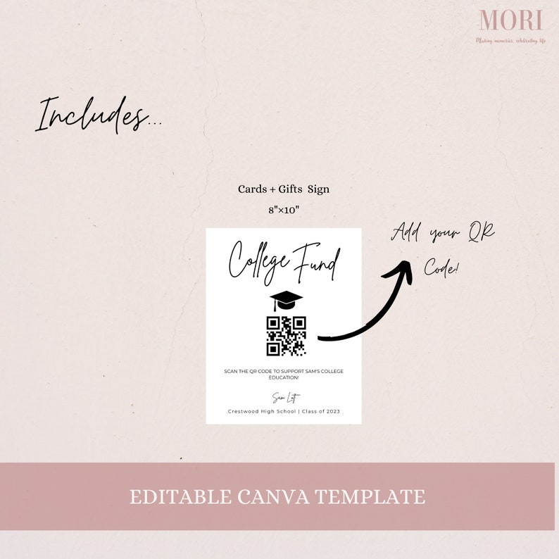 QR Code College Fund Graduation Sign | Minimalistic Graduation Sign ...