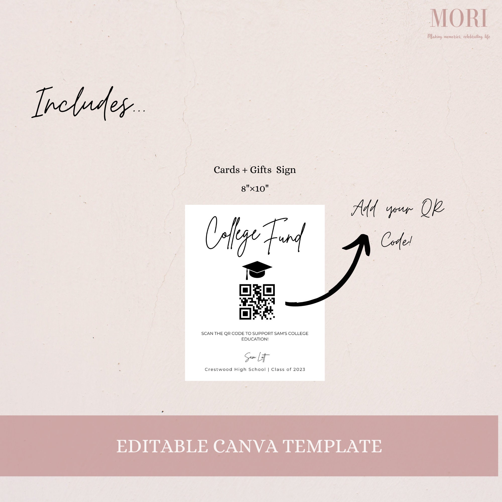 QR Code College Fund Graduation Sign | Minimalistic Graduation Sign ...