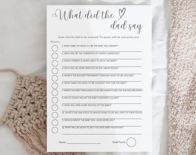 BLAIR What Did Dad Say Baby Shower Game Template, Guess What Dad Says ...
