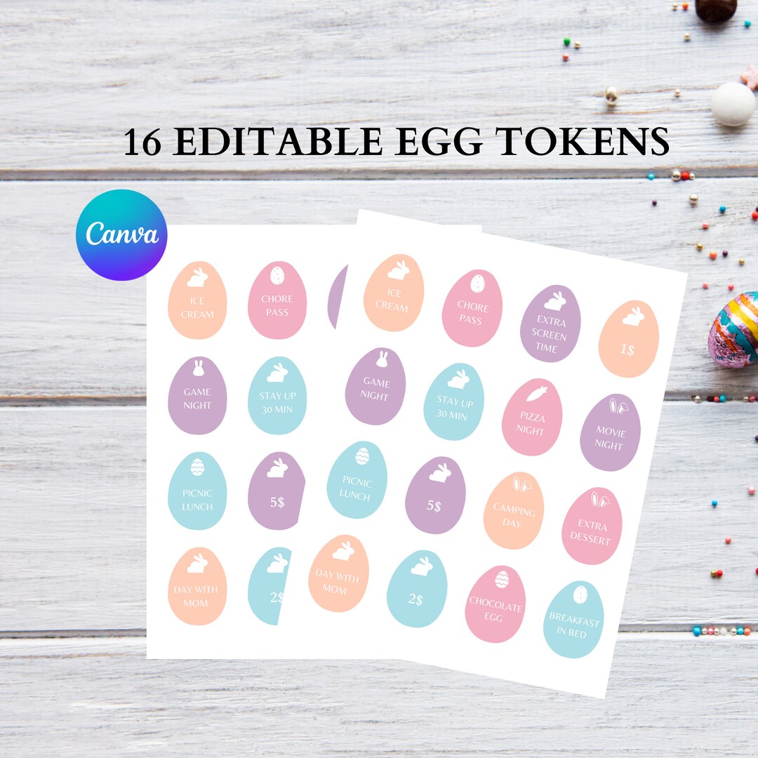Editable Easter Egg Tokens | Digital Easter Egg Coupons | Canva Easter ...