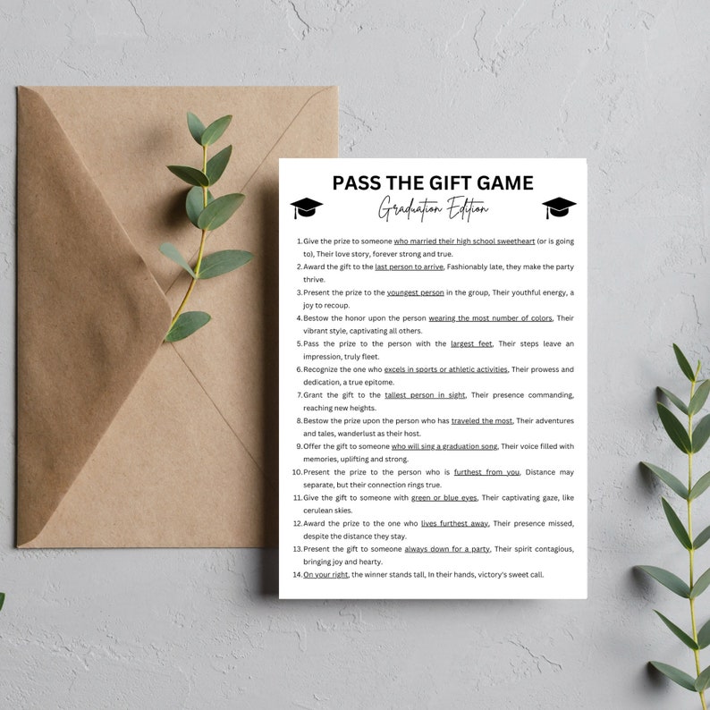 Pass the Gift Game | Graduation Games Printable | Pass the Prize Gift ...