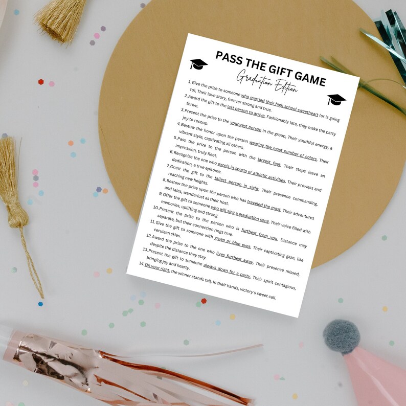Pass the Gift Game | Graduation Games Printable | Pass the Prize Gift ...