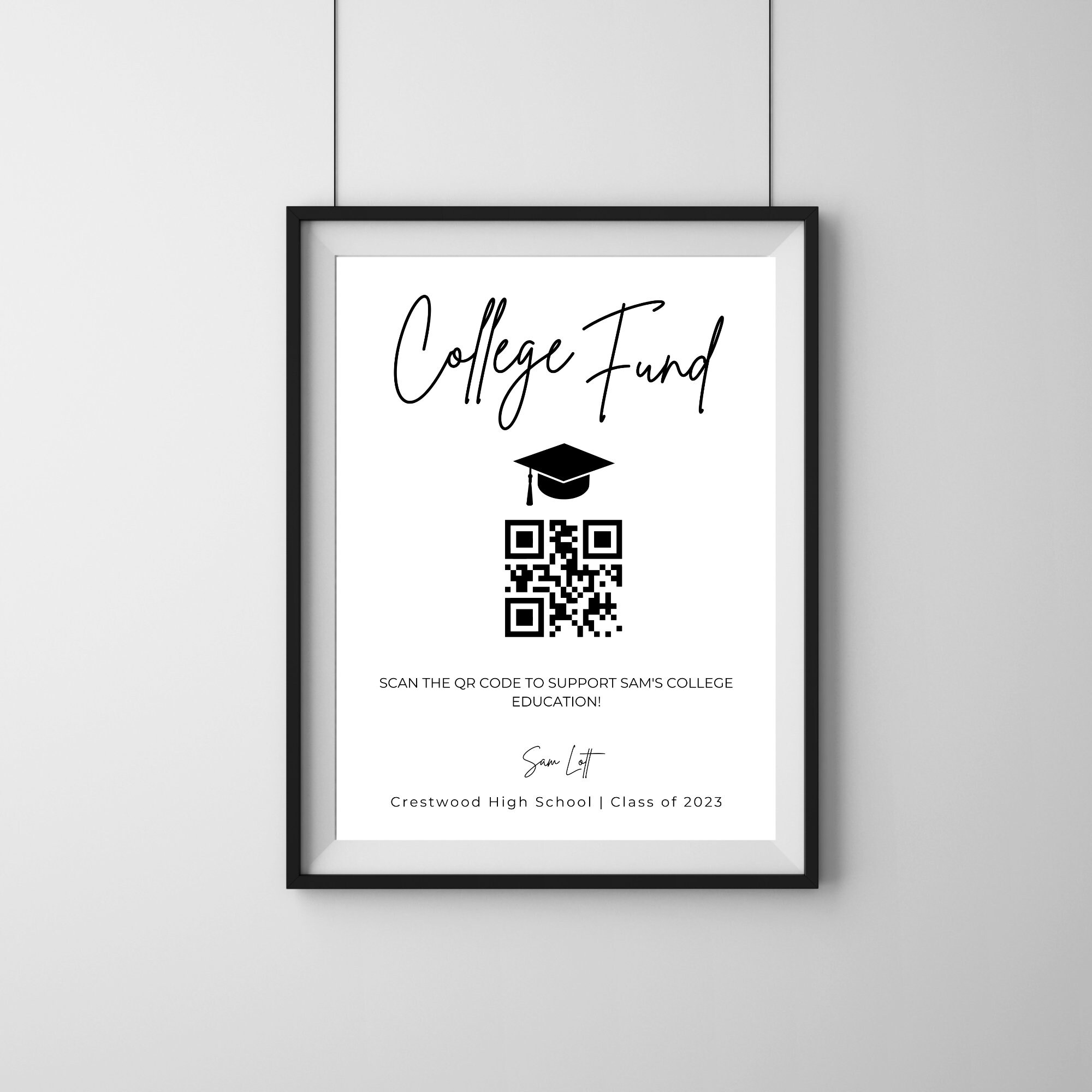 QR Code College Fund Graduation Sign | Minimalistic Graduation Sign ...