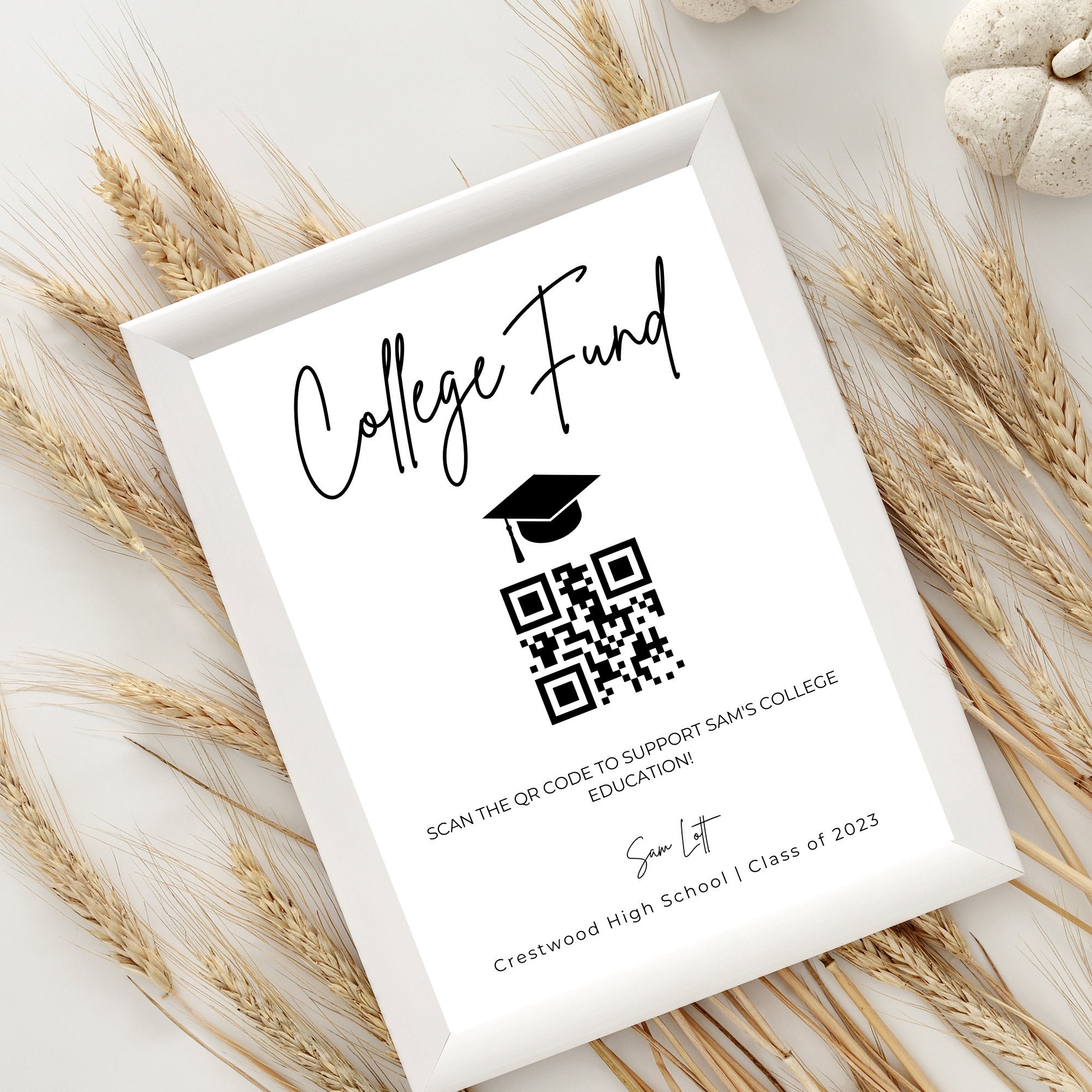 QR Code College Fund Graduation Sign | Minimalistic Graduation Sign ...