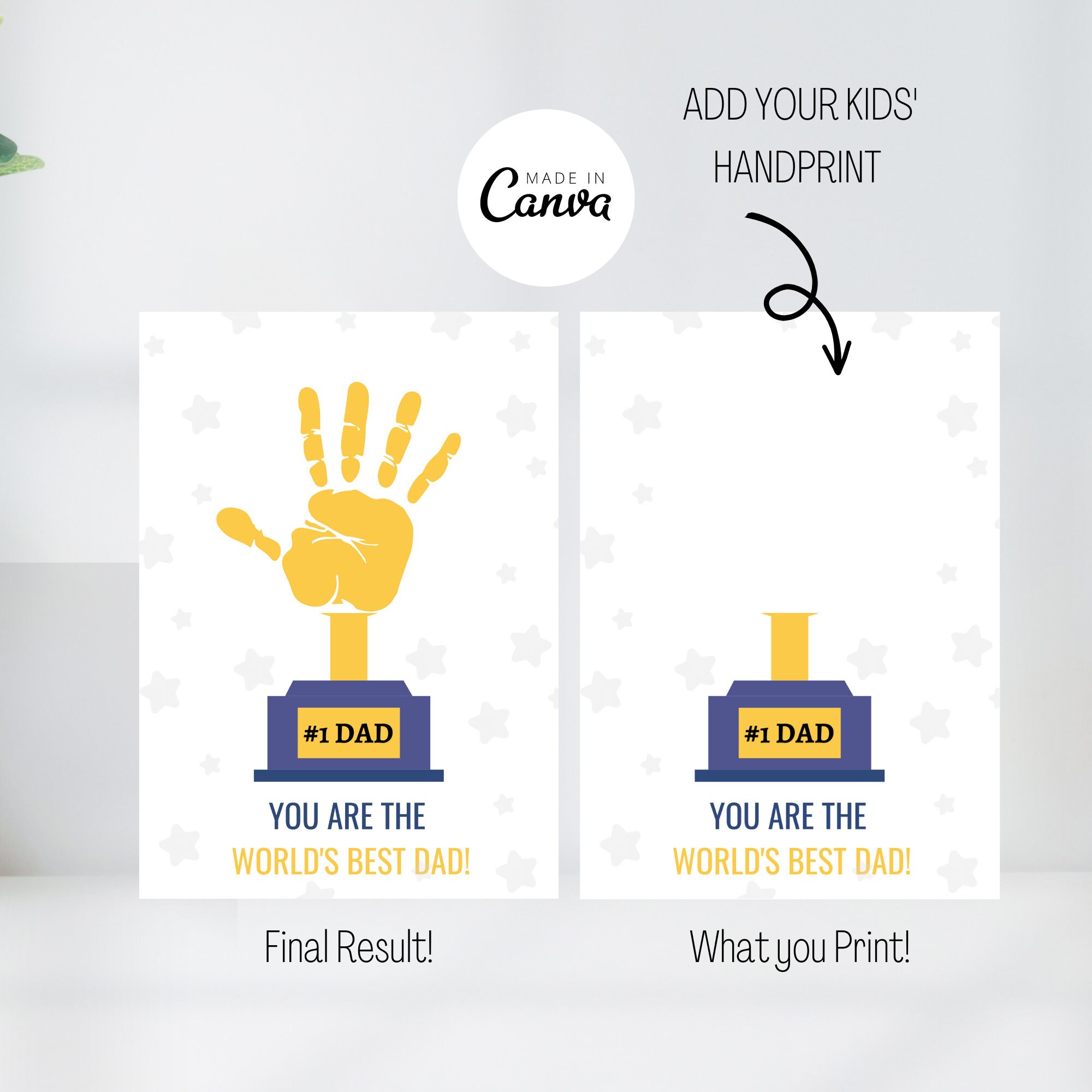 Trophy DAD Handprint Footprint Art Father's Day Gift for Dad Kids Baby ...