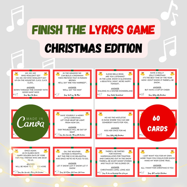 Christmas Song Lyrics Game | Holiday Trivia (digital Download) - Etsy