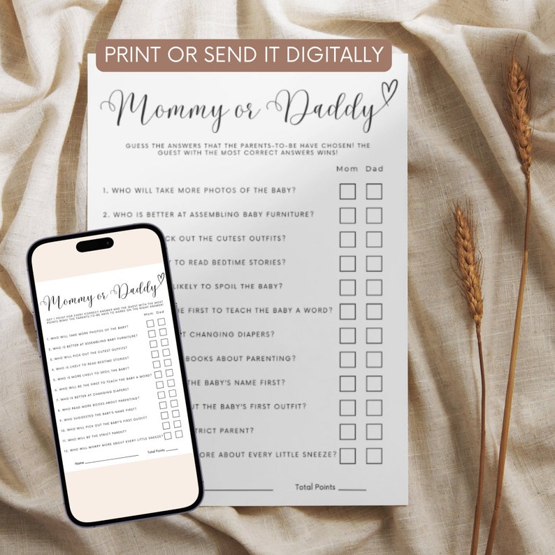 Baby Shower Mom or Dad Game | Guess Who Game Gender Reveal Party ...