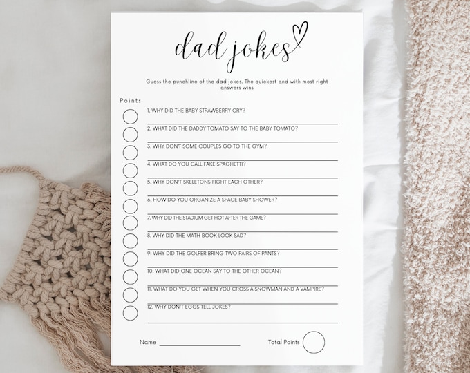 Dad Joke Baby Shower Game, Dad Jokes Game, Dad Jokes Baby Shower for ...