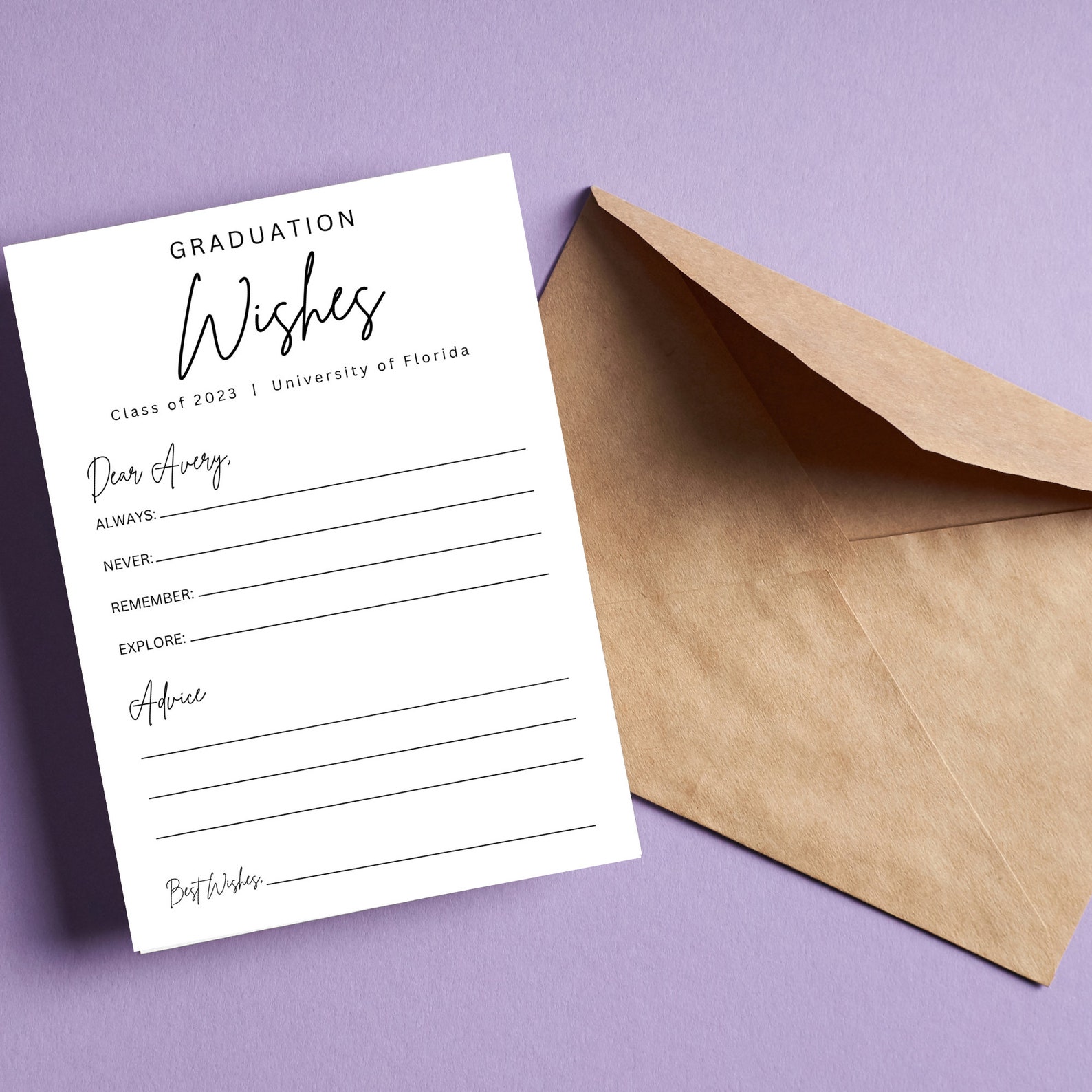 Minimalist Graduation Advice Card Template | Printable Canva Design ...