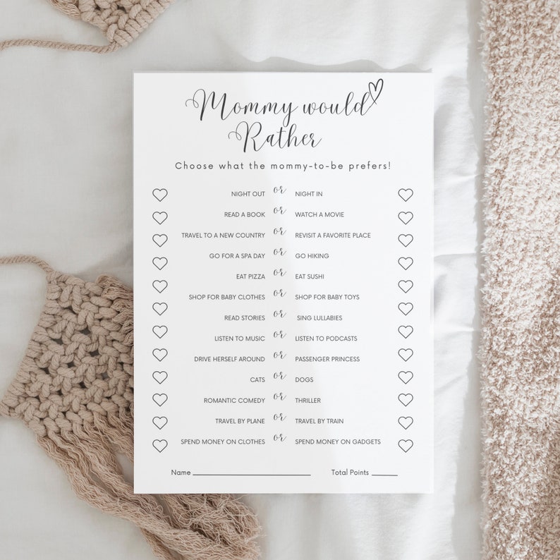 Would Mommy Rather Baby Shower Game | Who Knows Mommy Best Game ...