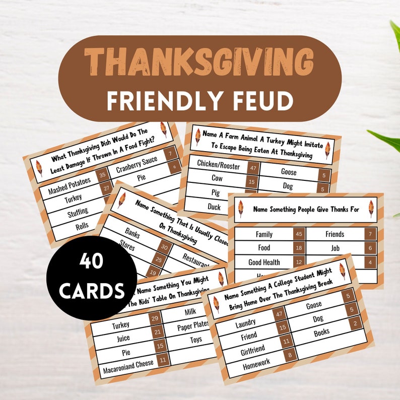Thanksgiving Friendly Feud Printable | Thanksgiving Trivia ...