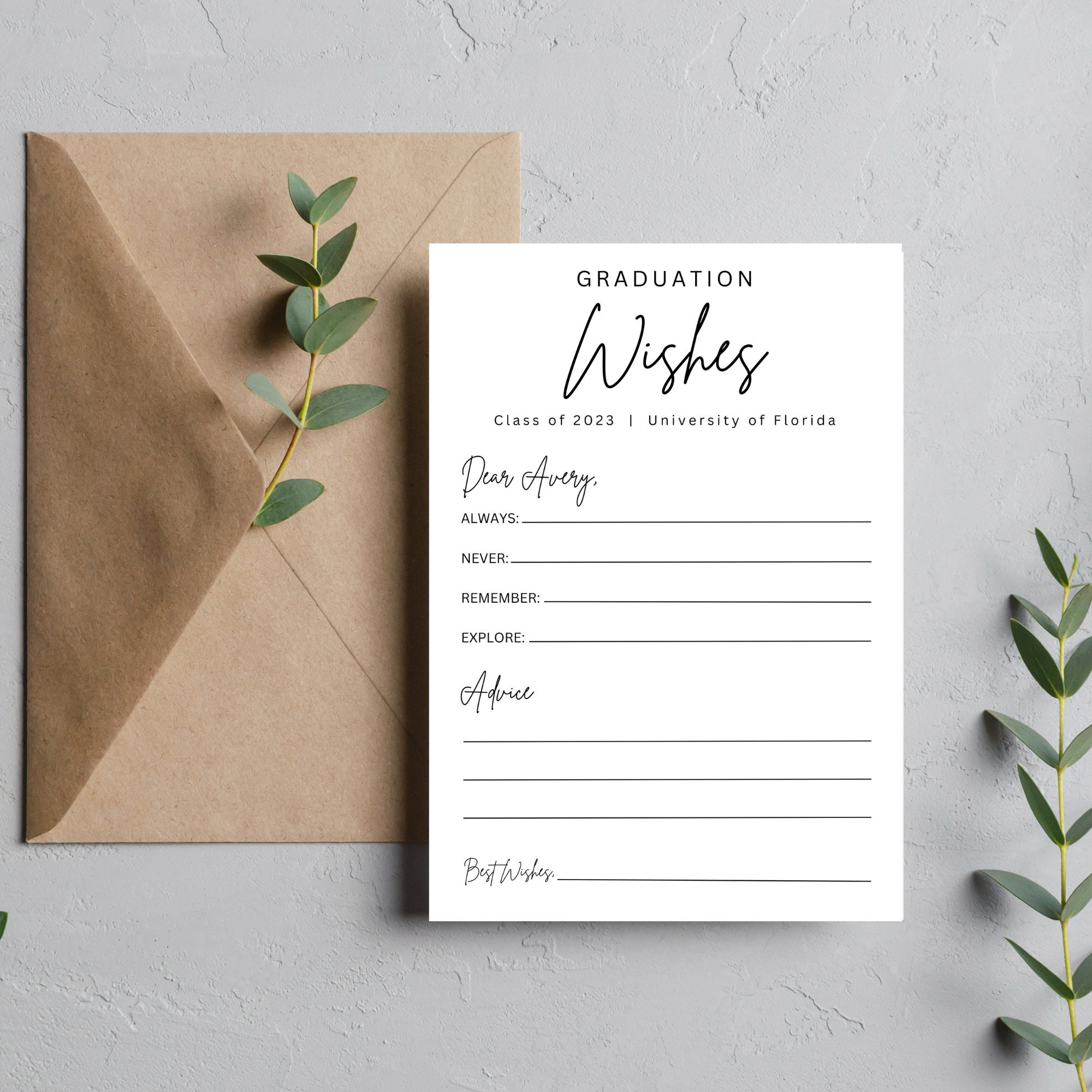 Graduation Advice and Wishes Card Template | Minimalistic Graduation ...