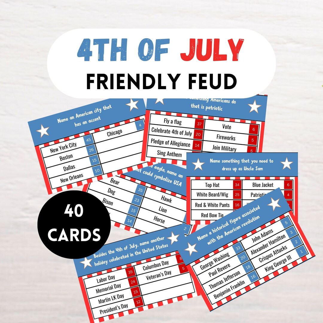 4th of July Friendly Feud Printable| Independence Day Game | 4th of ...