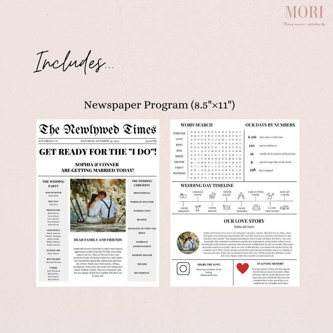 Wedding Newspaper Template Canva Fun Wedding Program Idea Digital ...