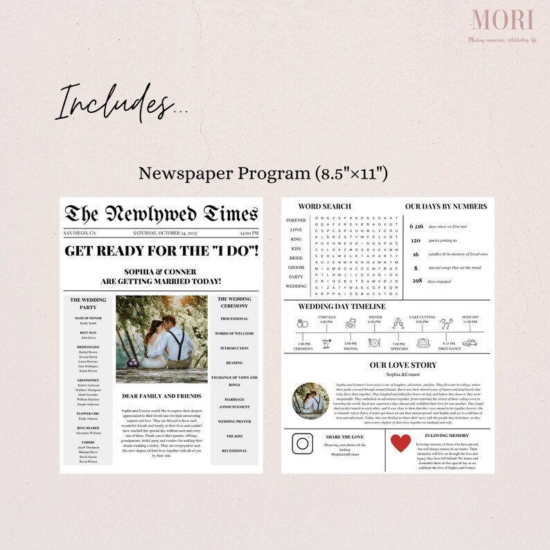 Wedding Newspaper Template Canva Fun Wedding Program Idea Digital ...
