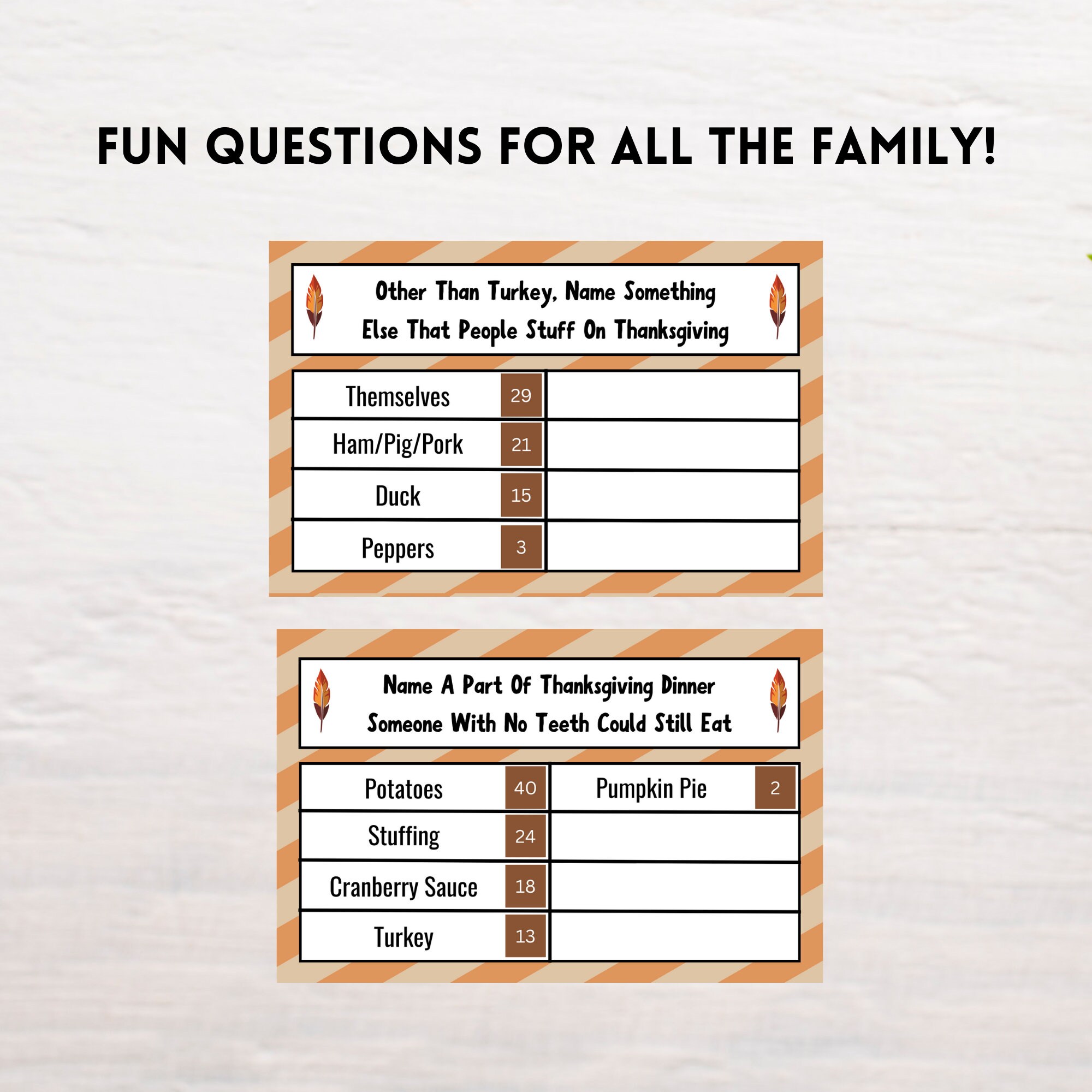 Thanksgiving Friendly Feud Printable | Thanksgiving Trivia ...