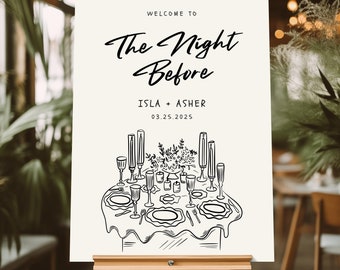Hand Drawn Wedding Rehearsal Dinner Welcome Sign Doodle the Night ...