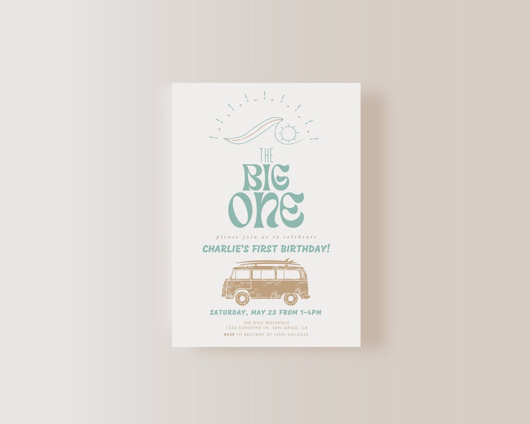 The Big One Invitation ONLY | Surf First Birthday | Wave Invitation ...