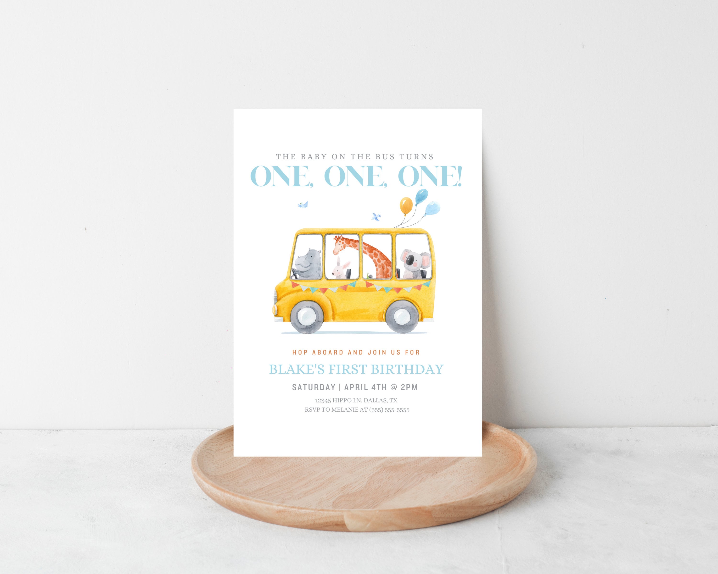 Baby on the Bus Invitation, Baby on the Bus Birthday Invitation, School ...