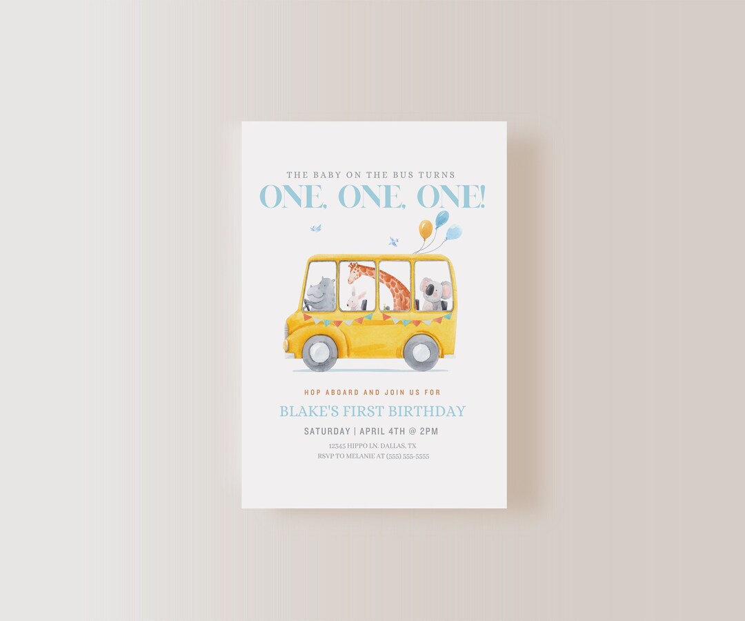 Baby on the Bus Invitation, Baby on the Bus Birthday Invitation, School ...