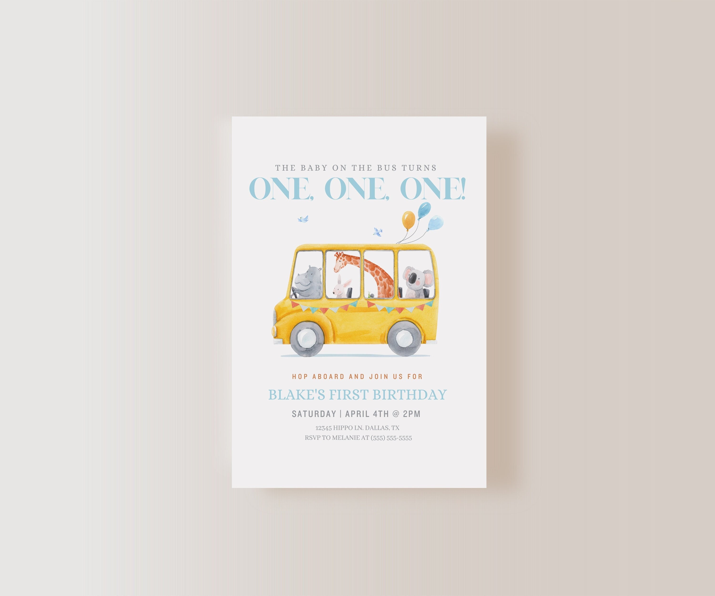 Baby on the Bus Invitation, Baby on the Bus Birthday Invitation, School ...