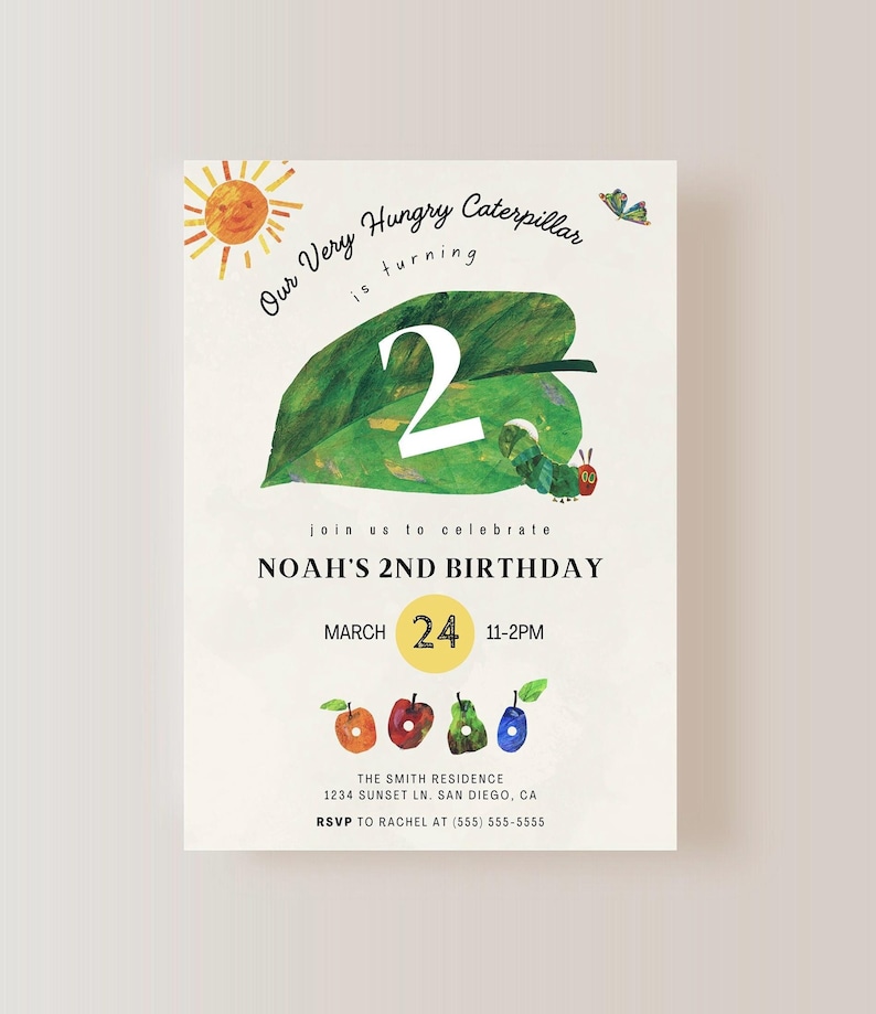 The Very Hungry Caterpillar Editable Digital Invitation, Eric Carle ...