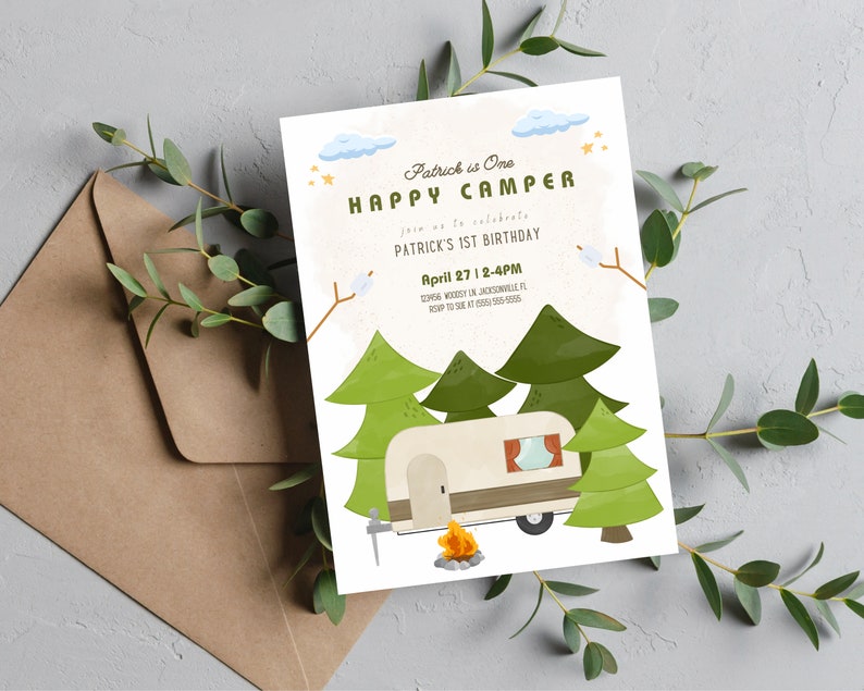 One Happy Camper Birthday Invitation ONLY, One Happy Camper First ...