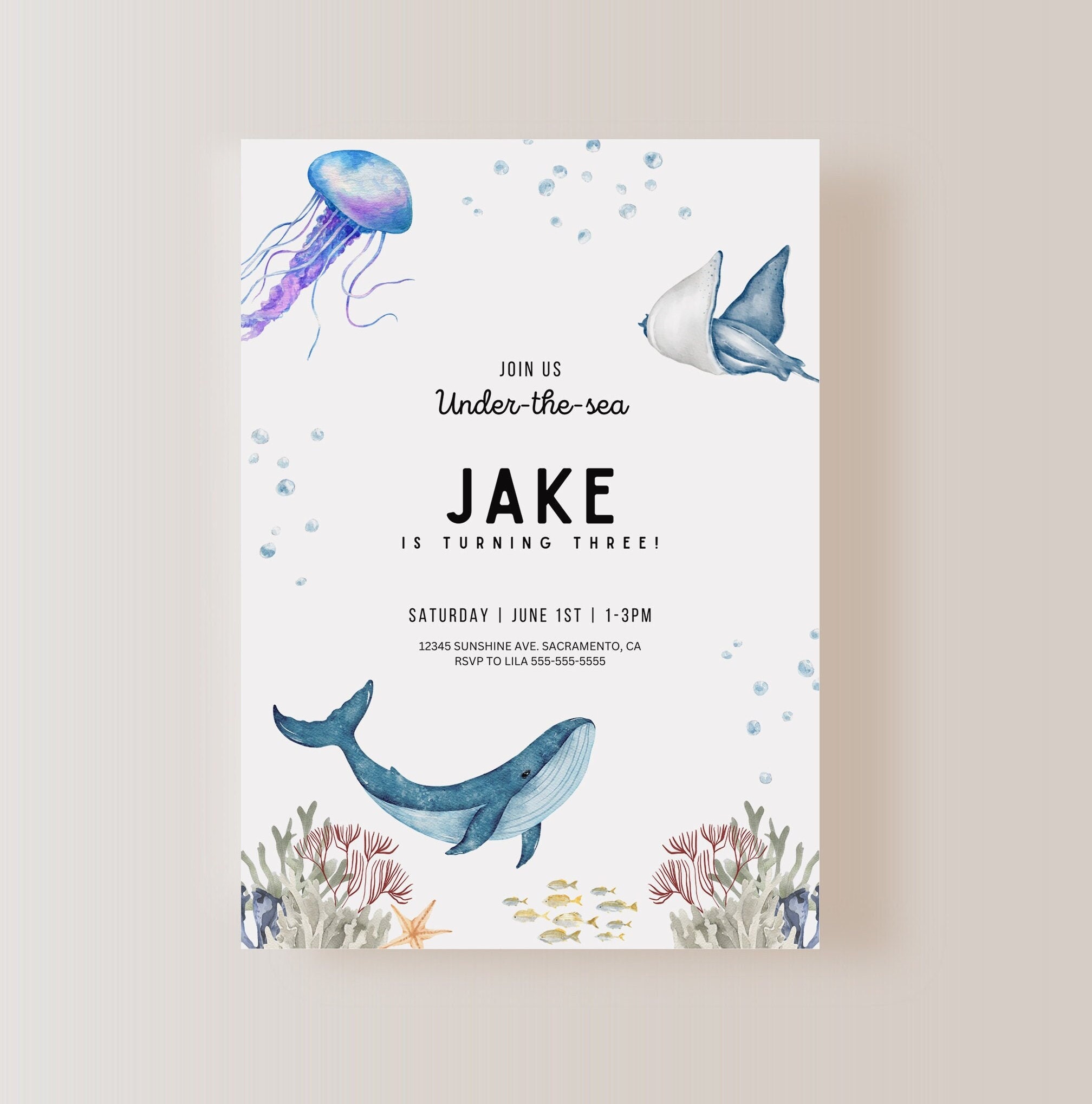 Under the Sea Birthday Invitation, Digital Under the Sea Invitation ...