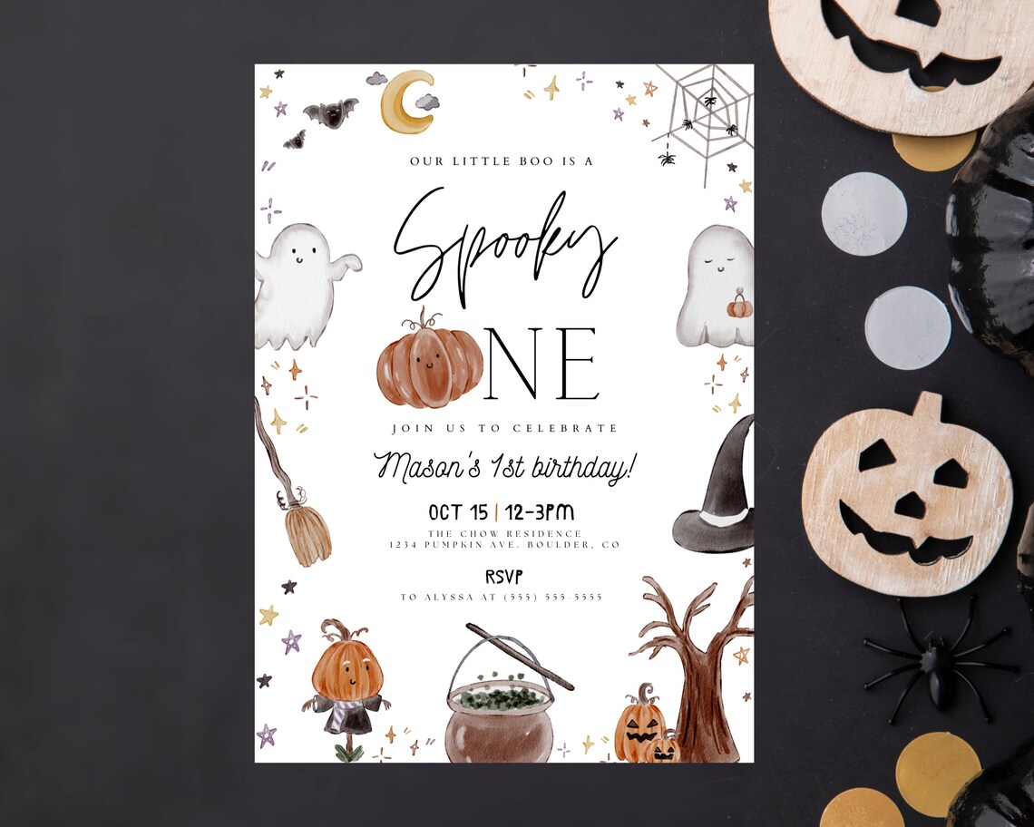 Spooky One Birthday Party Invitation, Halloween Invite, 1st Birthday ...