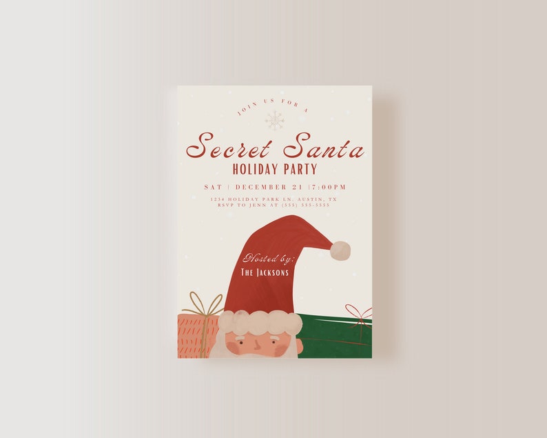 Secret Santa Party Invitation Template, Gift Exchange (digital Download ...