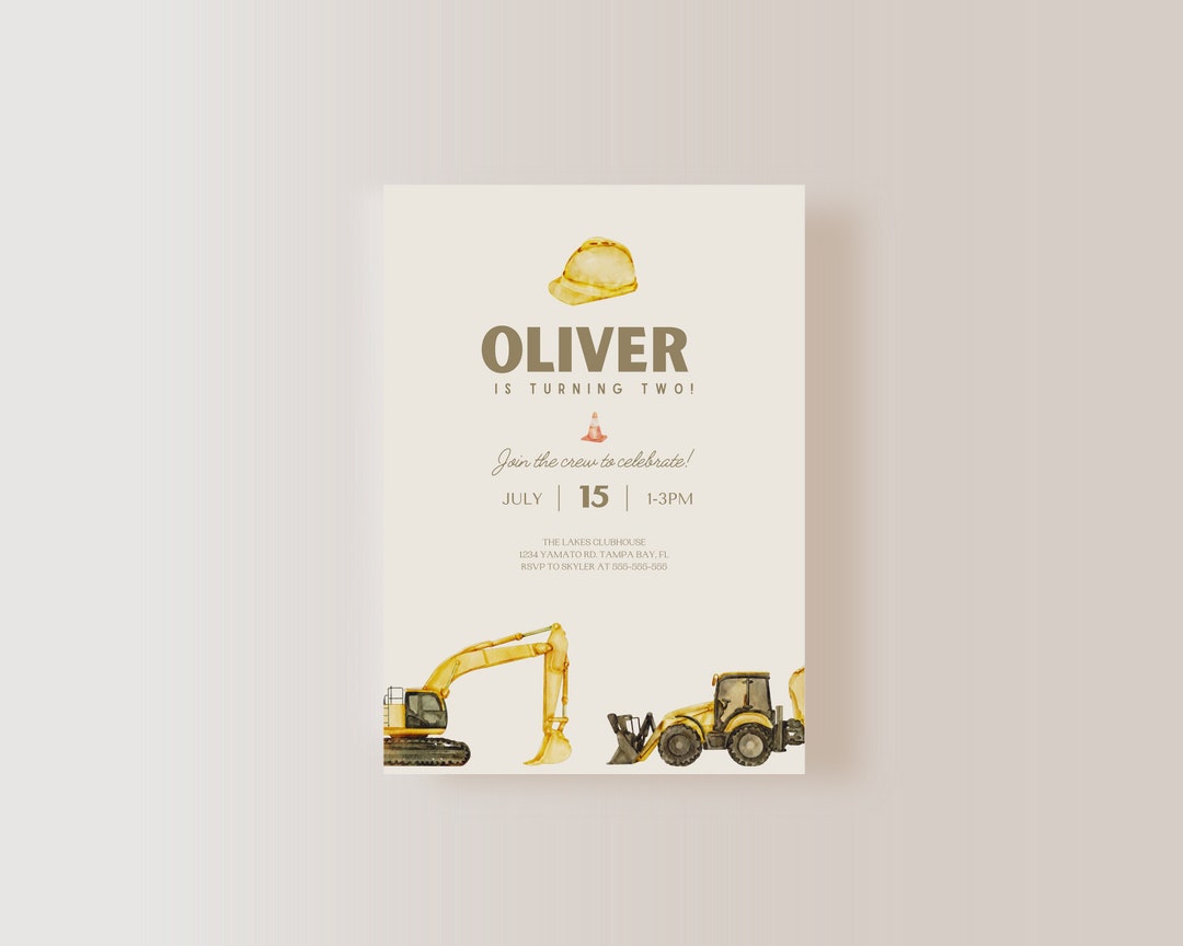 Construction Birthday Invitation, Construction Digital Invitation ...